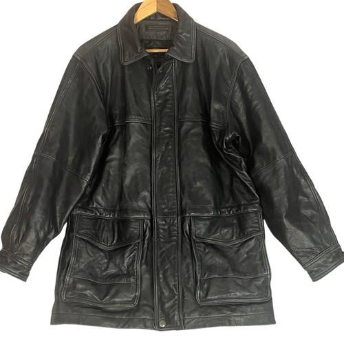 Claiborne Lambskin Leather Field Jacket Overcoat Mens Medium Black Zip Insulated | eBay