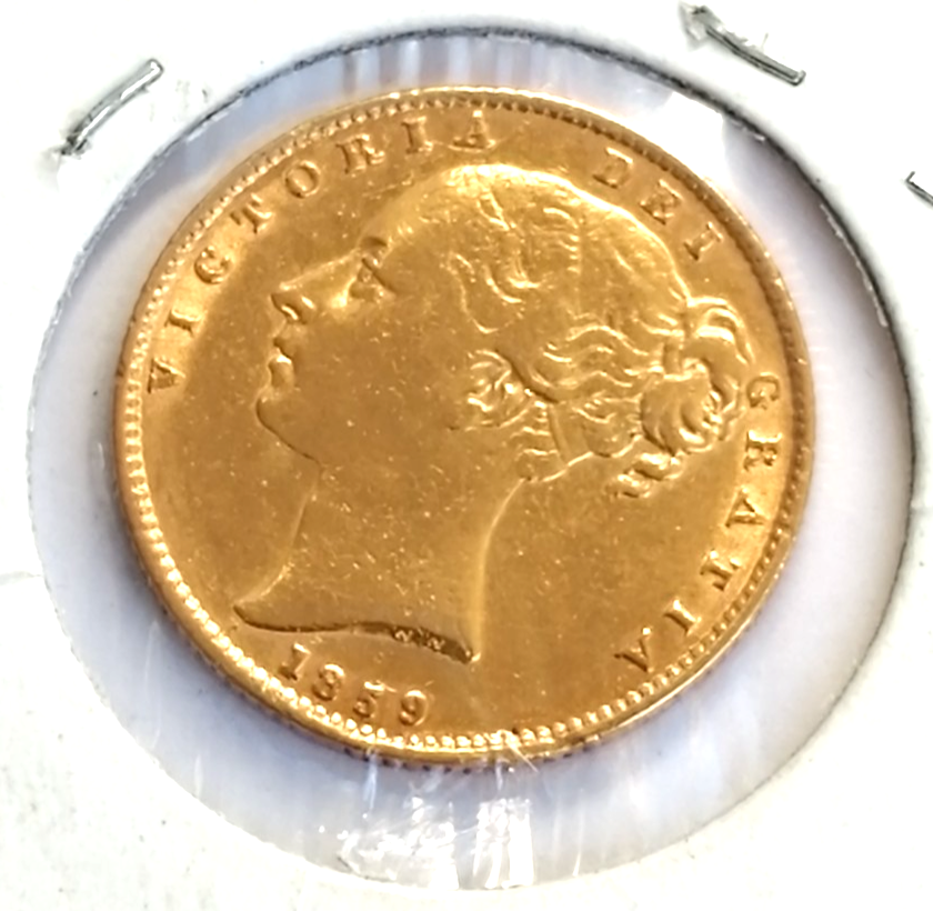 22ct GOLD SHIELD BACK FULL SOVEREIGN 1859 QUEEN VICTORIA 8 GRAMS OF ...