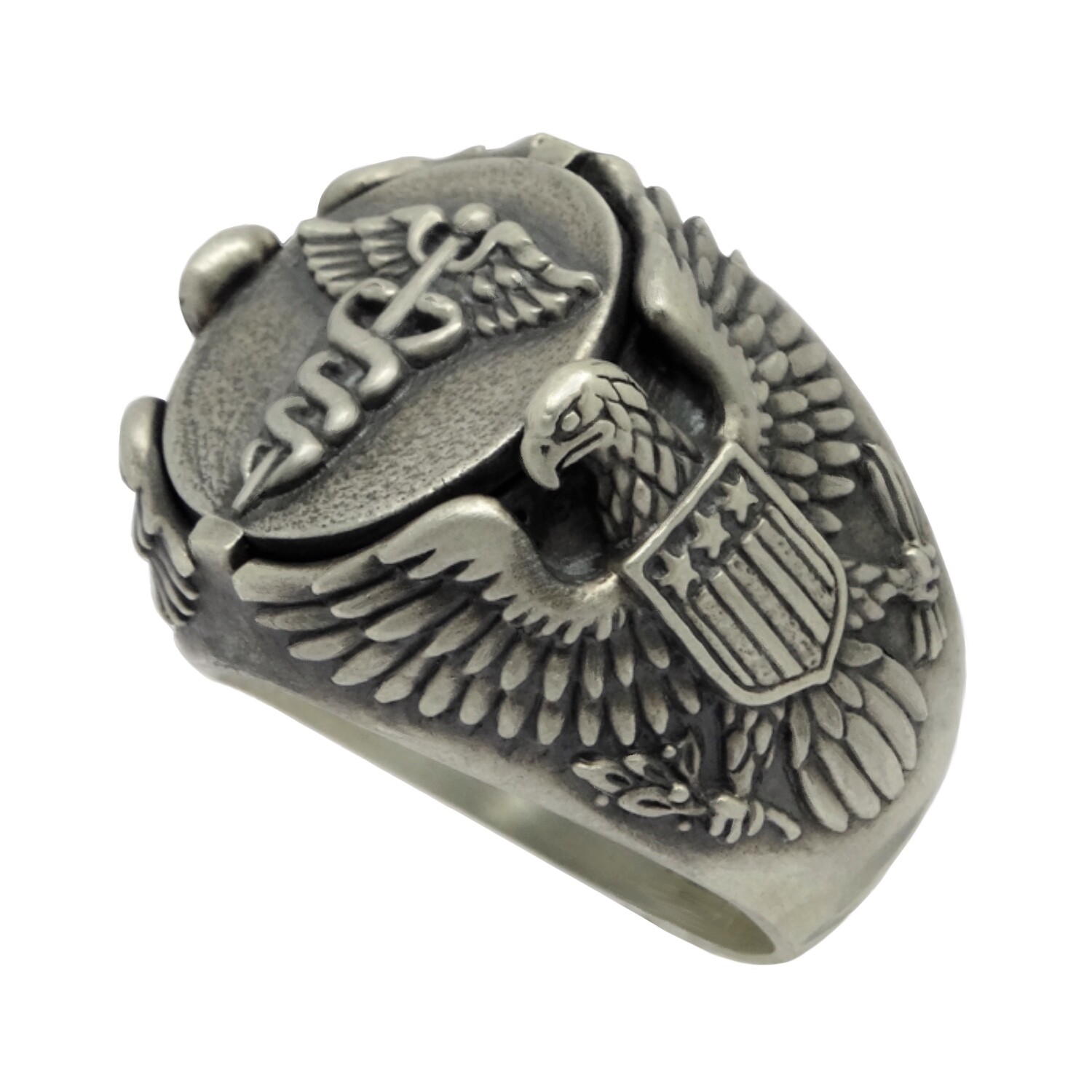 Medical Corps US Army American Eagle Caduceus Sterling Silver Biker Men ...