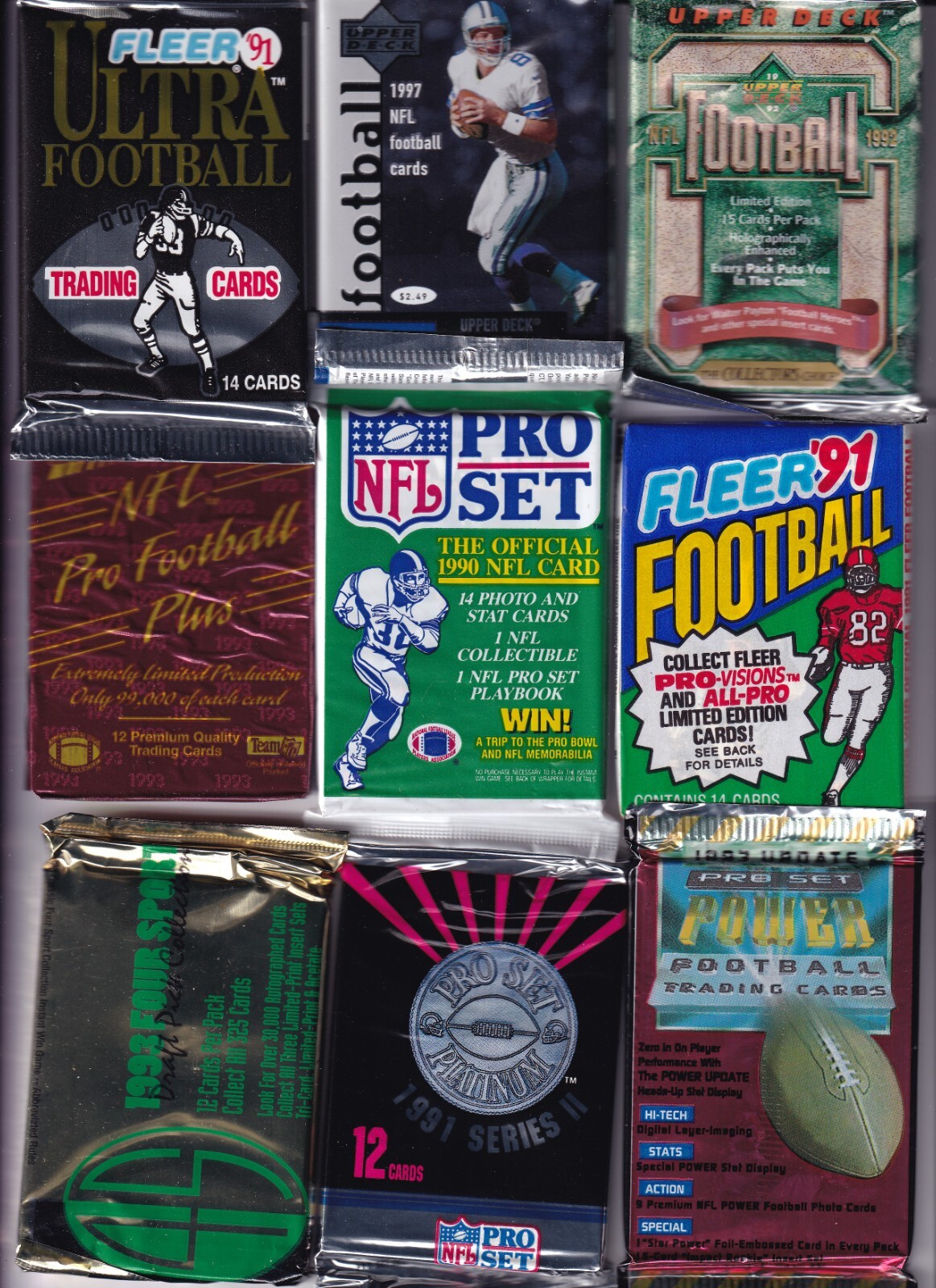 NFL Football Collectors Lot Two of 9 Sealed Packs Different Years ...