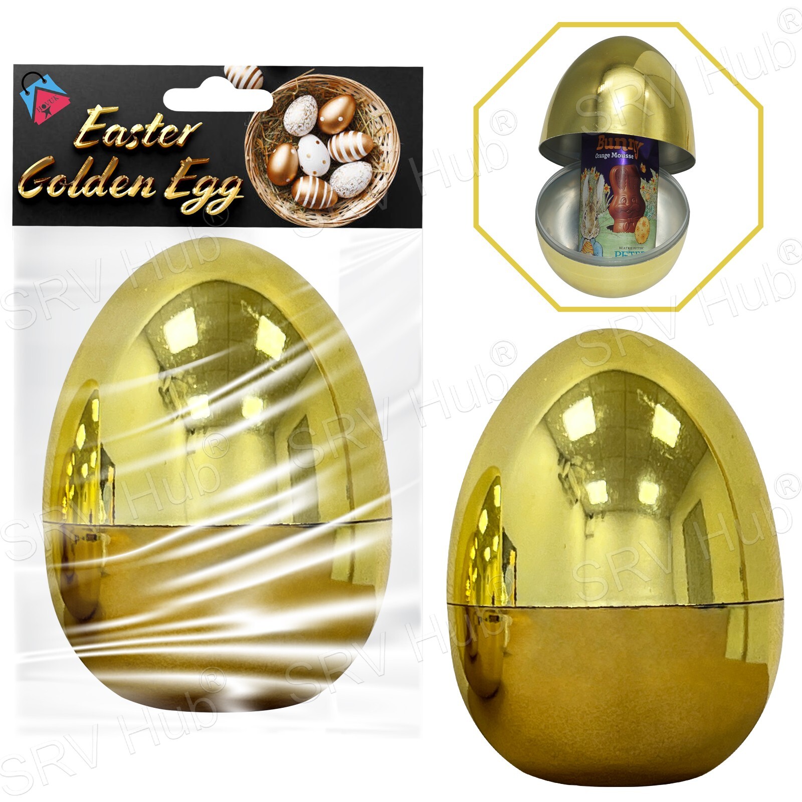 Golden Plastic Fillable Eggs and Easter Chick Eggs Hunt Party Bag ...