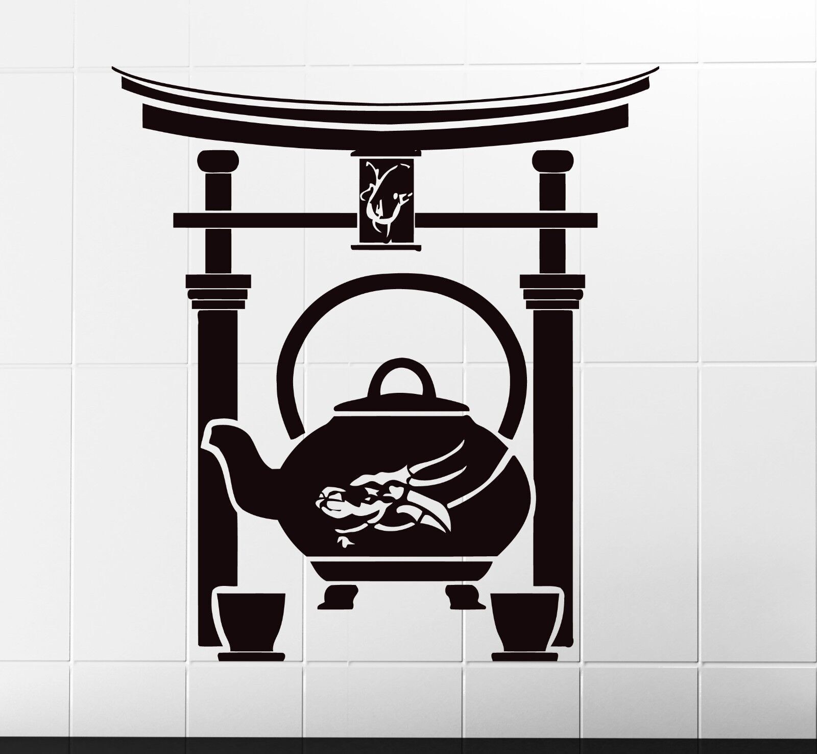 Wall Sticker Oriental Tea Ceremony Teapot Cup Dragon Teahouse Vinyl ...