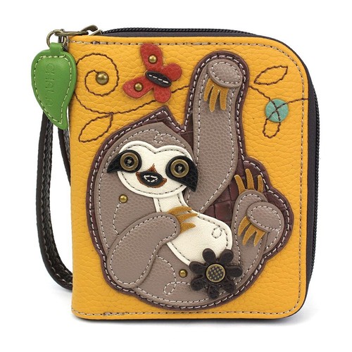 Chala Mustard Yellow Sloth Zippered Bi-fold Wallet Faux Leather for ...