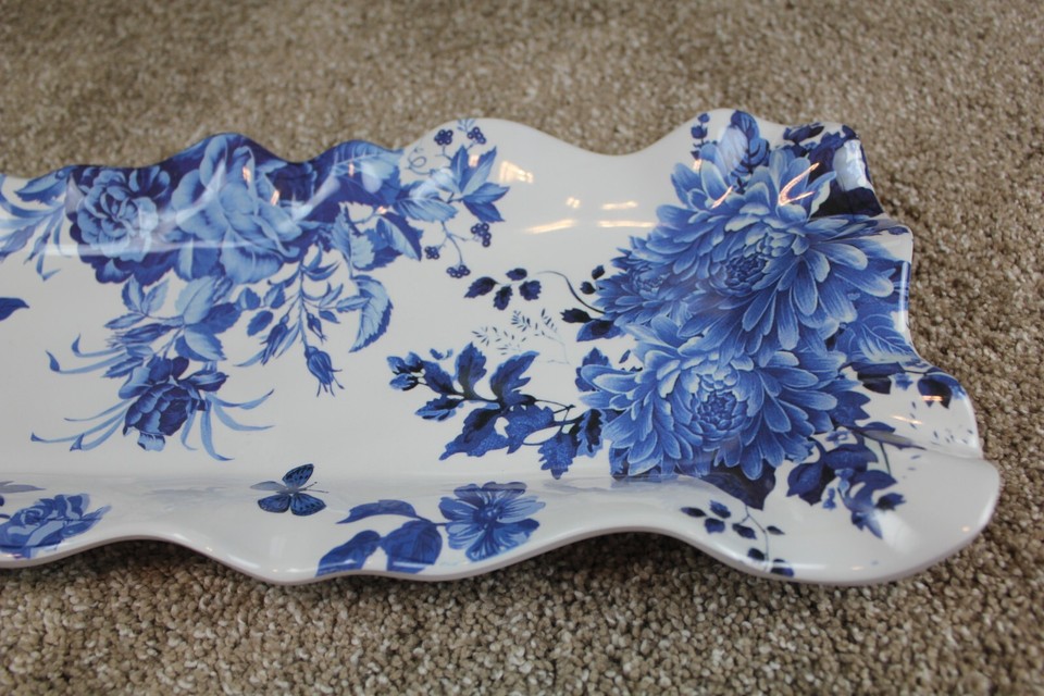 Shabby Chic Blue Rose Butterfly Serving Dish Platter Tray 21" Melamine ...