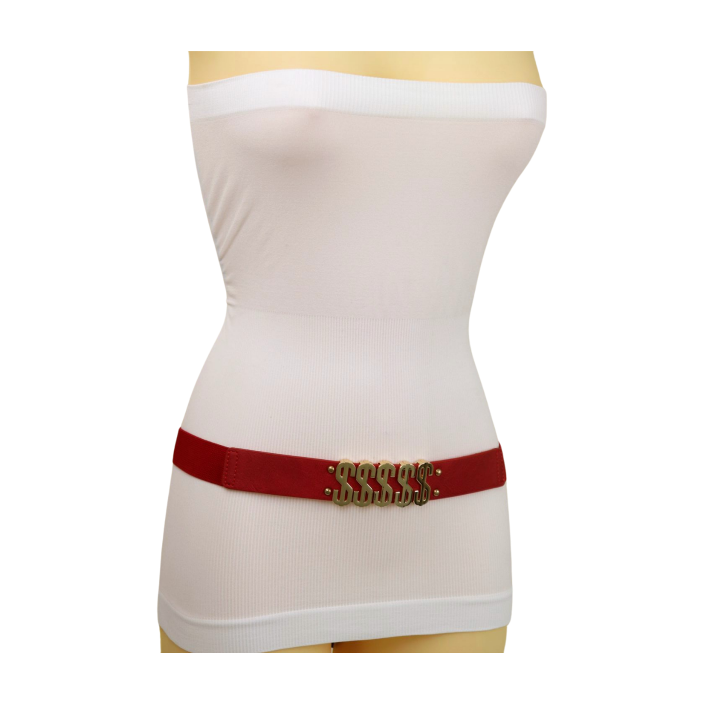 Women Red Elastic Skinny Sexy Fashion Hip Hip Belt Gold Dollar Sign ...