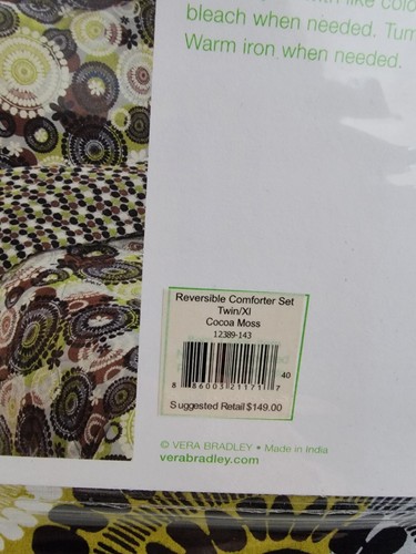 Vera Bradley COCOA MOSS Twin Comforter Set Twin/XL Twin 2pc Set. New in ...