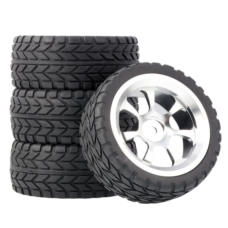 4Pcs Tires w/ Aluminum Wheels Rim 12mm Hex for 1:10 RC On Road Drift ...