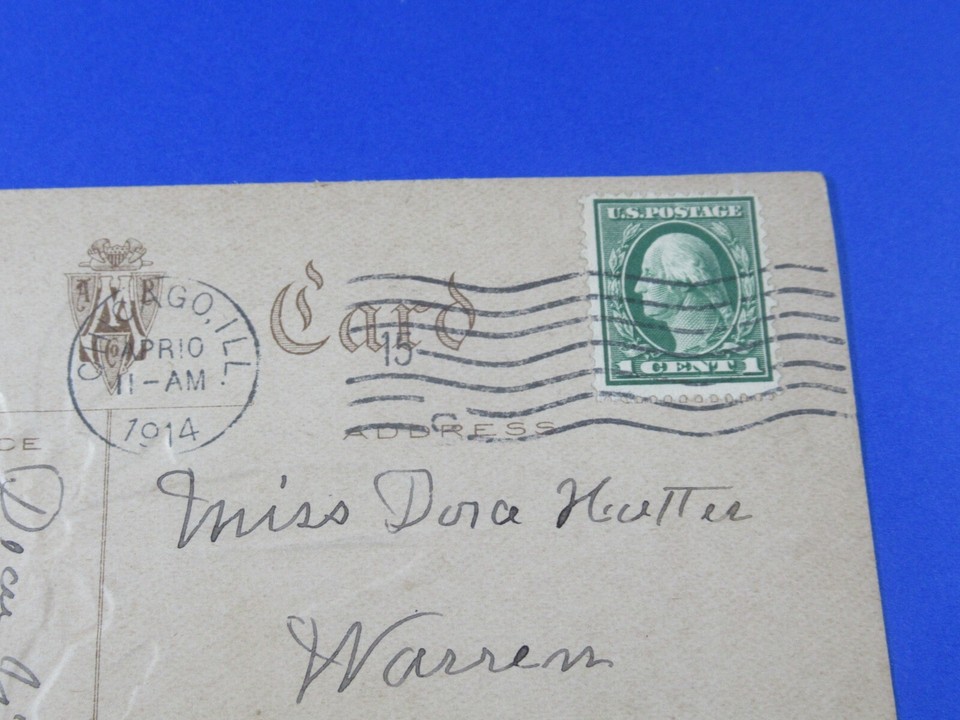 EASTER POSTCARD PRETTY GIRL FLOWERS BONNET 1914 CHICAGO ILL ...