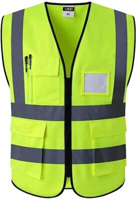 High Visibility Vest Reflective Safety Vest with Zipper & 5 Pockets ...