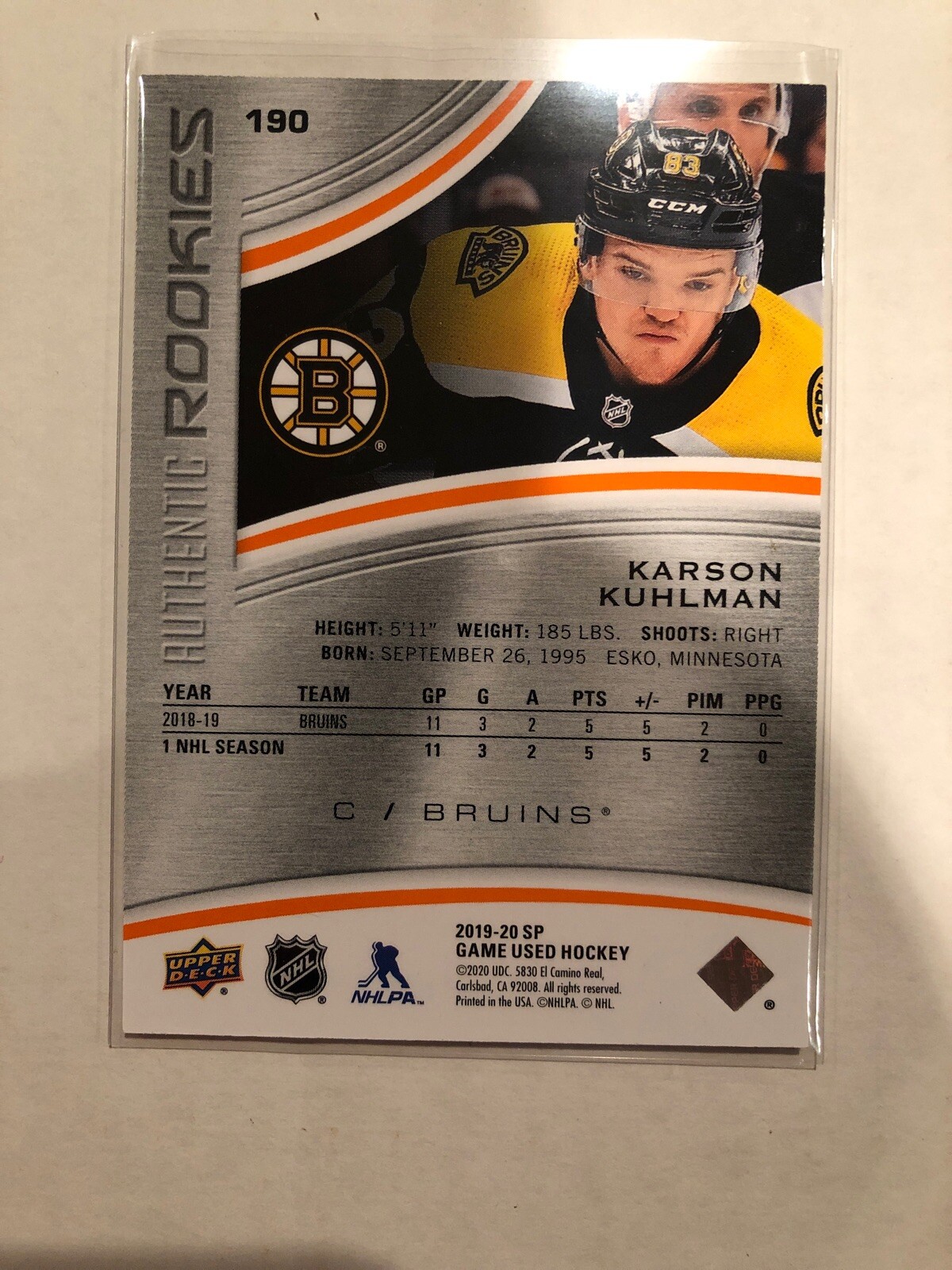 2019-20 SP Game Used Karson Kuhlman Authentic Rookies Orange 46/118 | eBay