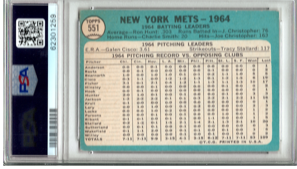 1965 TOPPS #551 NEW YORK METS TEAM SET PSA GRADED 4 | eBay