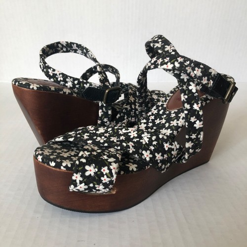 Madison Harding Size 6 Floral Platform Wedge Strappy Sandals Wood Heel ...