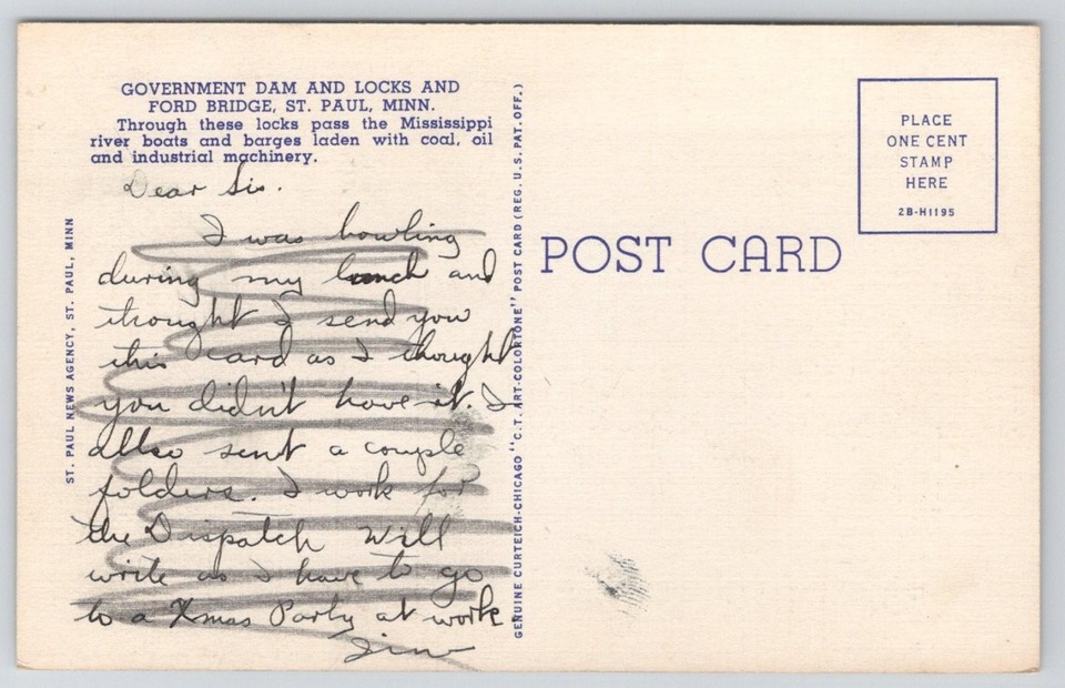 St. Paul, MN Ford Bridge, Govt Dam & Locks, Mississippi River Linen ...