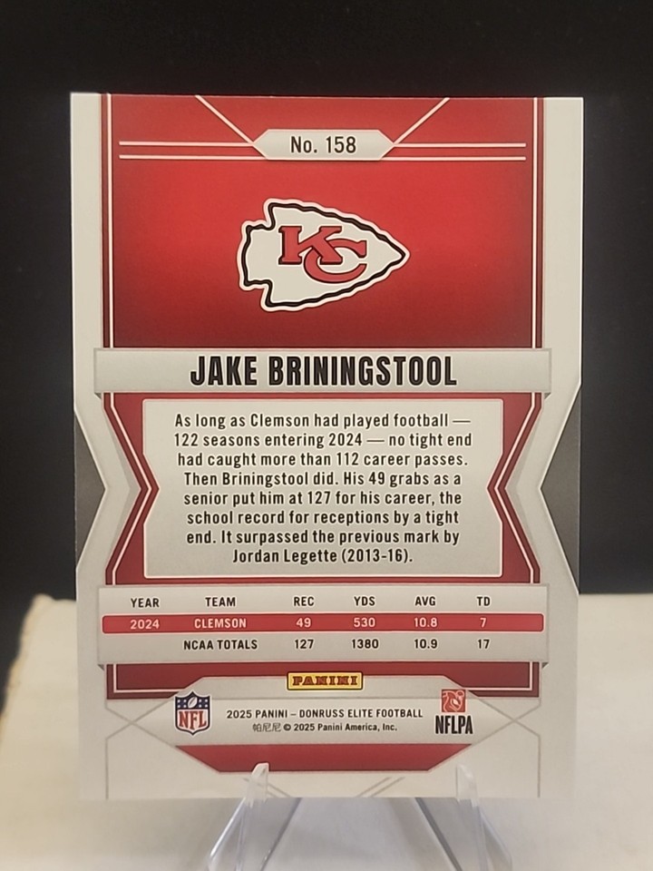 Jake Briningstool 2025 Donruss Elite Green Disco RC #158 Chiefs -2554 ...