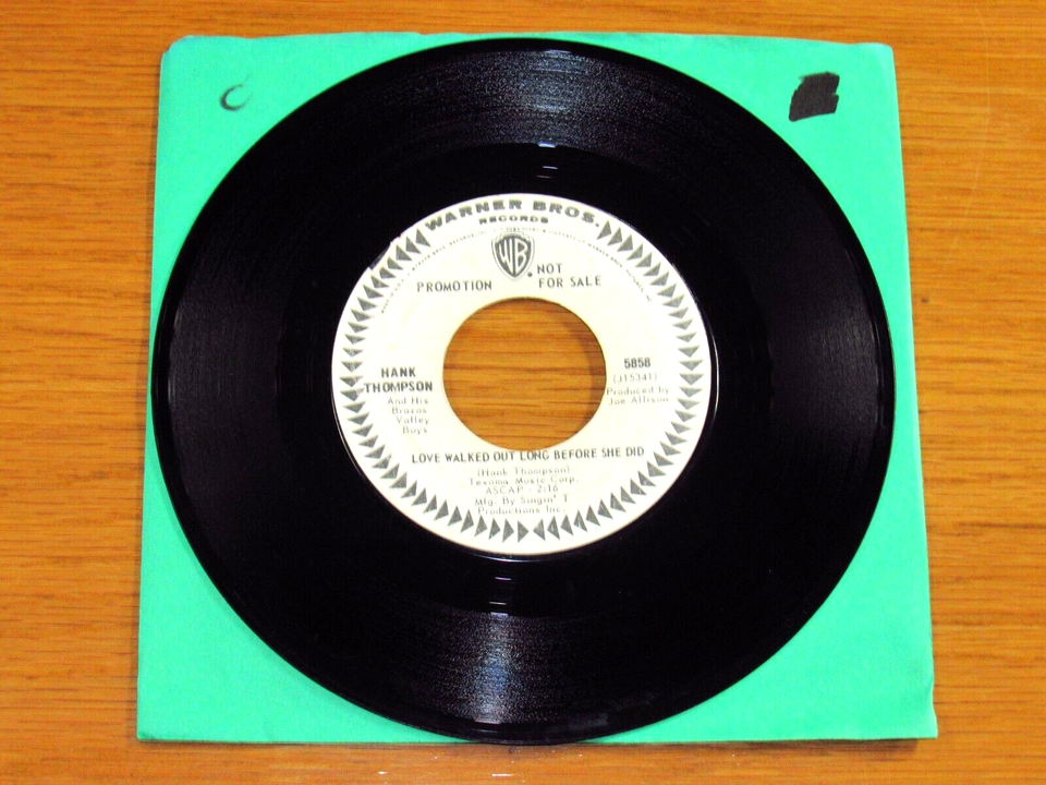 PROMO COUNTRY 45 RPM - HANK THOMPSON - WARNER BROS. 5858 - "WHERE IS ...