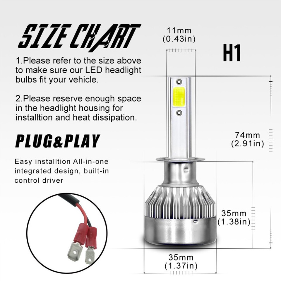 H1 LED Headlight Super Bright Bulbs Kit Cool White 6000K 330000LM High ...