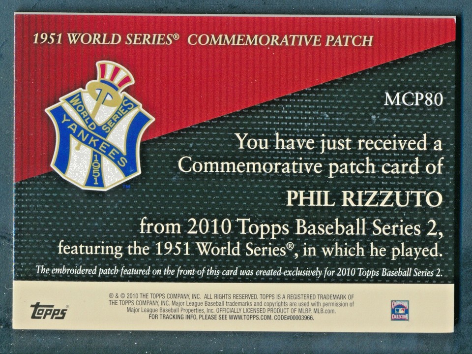 2010 Topps Series 2 Commemorative Patch Card # MCP-80 Phil Rizzuto ...