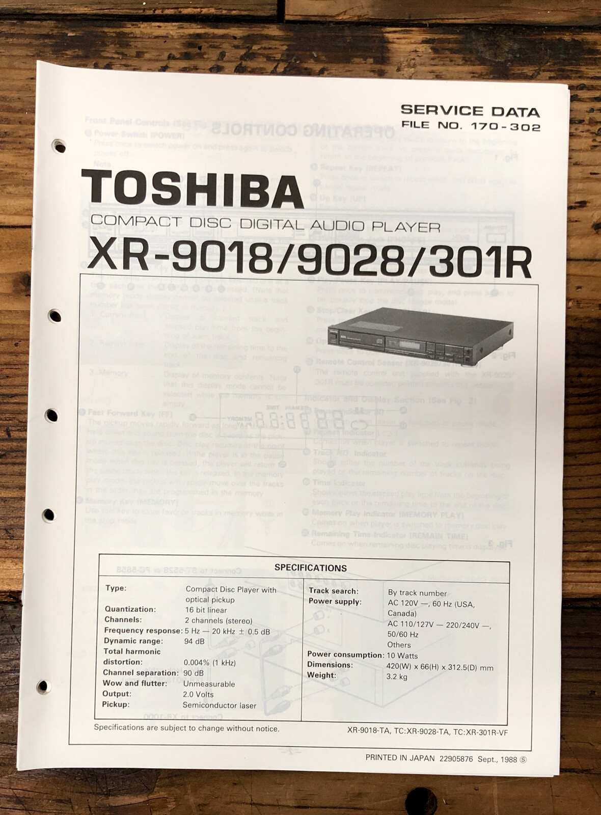 Toshiba XR-9018 XR-9028 XR-301R CD DAT Player Service Manual *Original ...