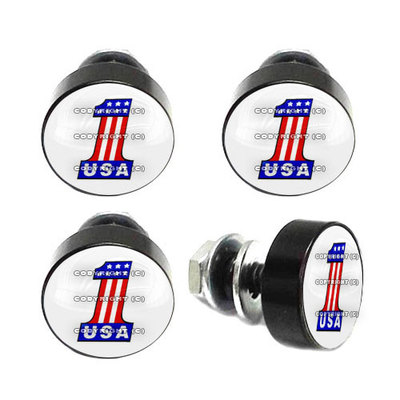 4 Black Billet USA #1 License Plate Frame Bolts Motorcycle Custom Tag ...