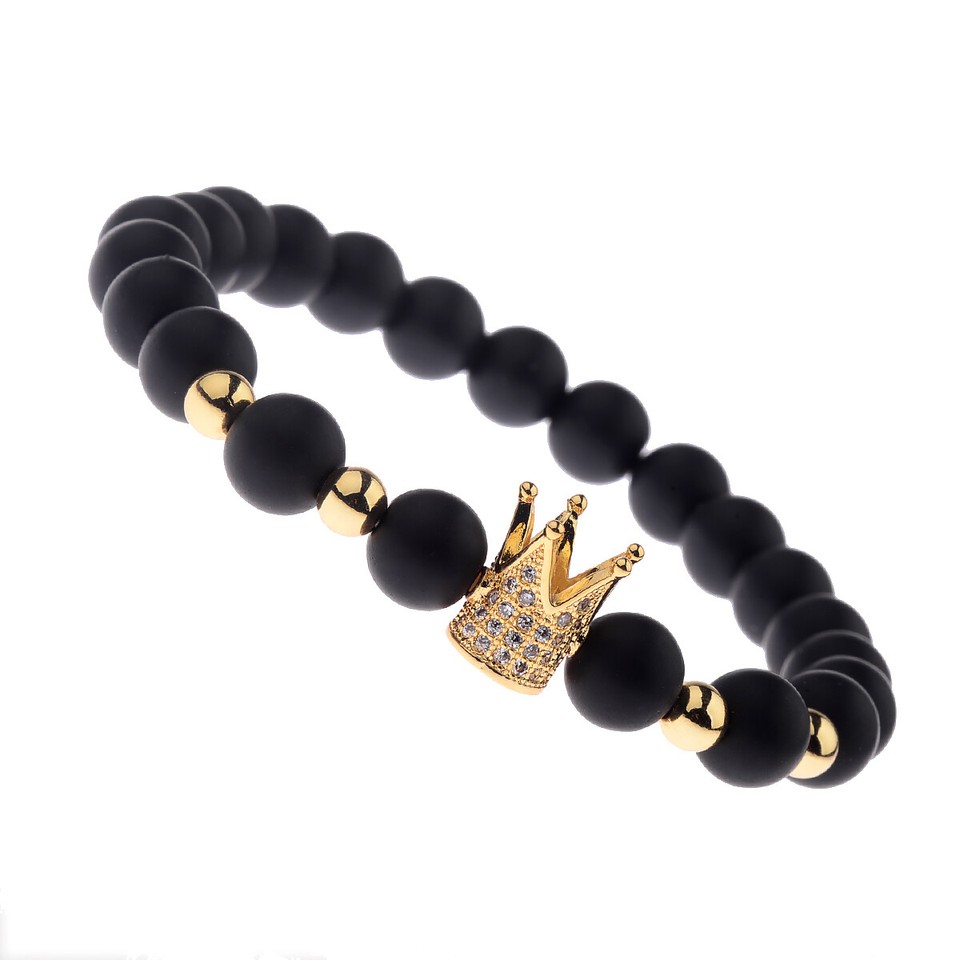 Trendy Crown Charm Bracelet Women Men Couple Stone Bead Bangles Gift ...