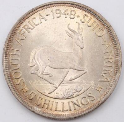1948 South Africa 5 Shillings Springbok large silver coin toned Choice ...
