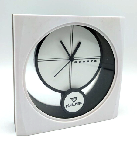 Post Modern Table Clock Quartz Panalpina MCM Tested and Working White ...