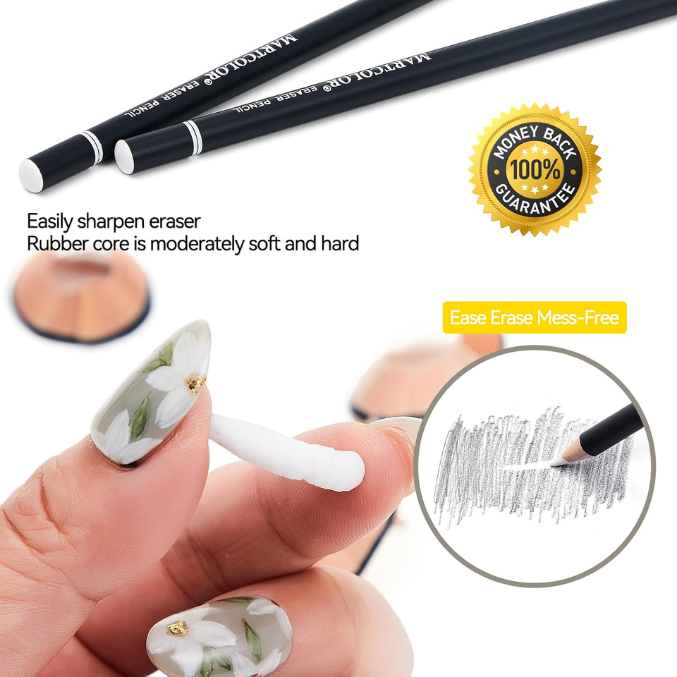 Professional Eraser Pencil Set, 6Pc Eraser Pencils and 2Pc Sharpener ...