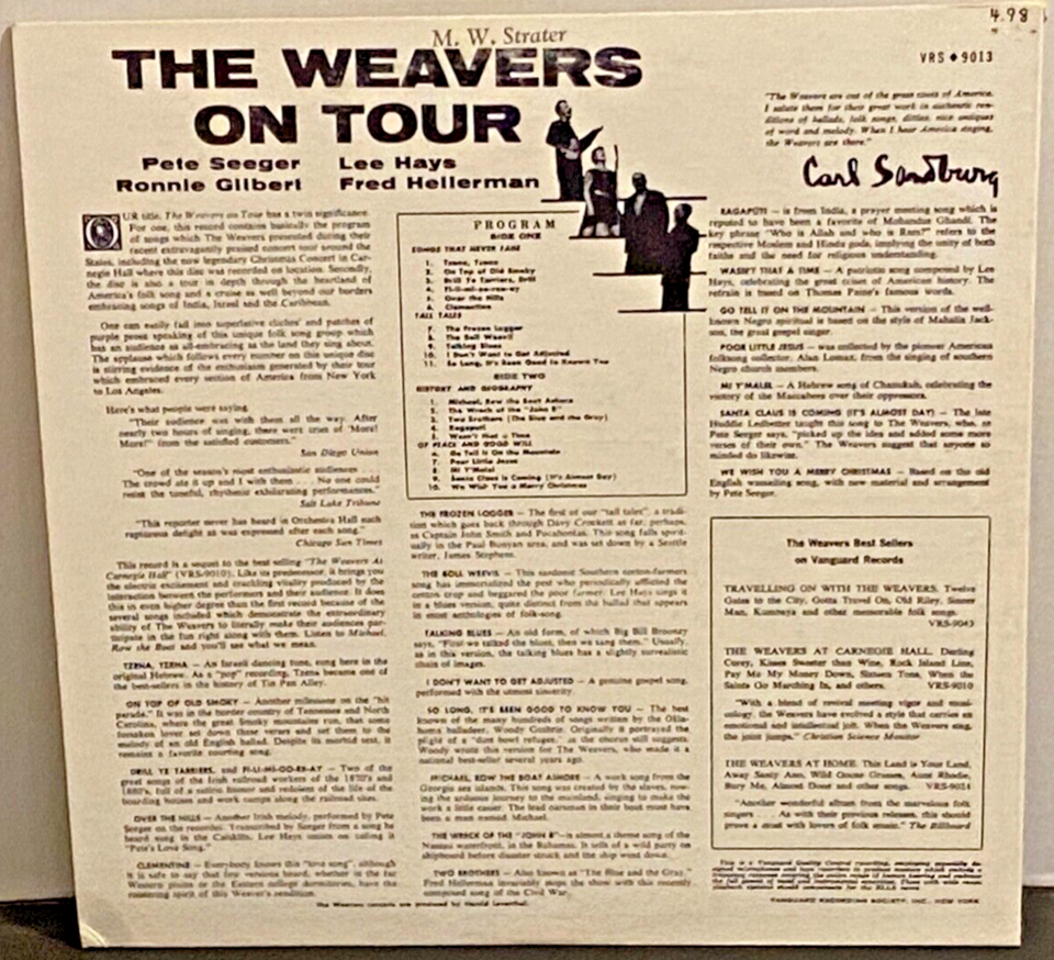 THE WEAVERS On Tour 1957 VANGUARD Mono Original FOLK LP EX Vinyl | eBay
