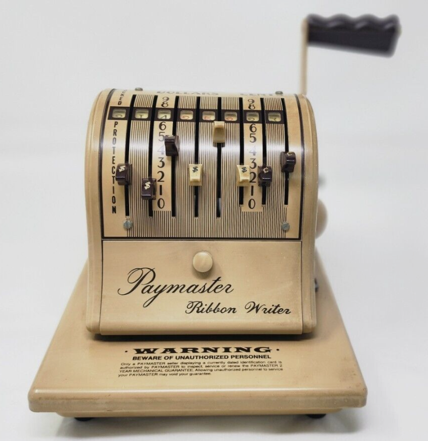 Vintage Paymaster Ribbon Writer Series 8000 Check Writer with Key | eBay