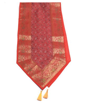 Maroon Table Runner Indian Banarasi Silk Brocade Paisley Dining Decor ...