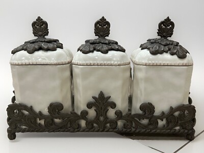 GG Collection Cream Acanthus Stoneware Three Canisters Storage Set | eBay