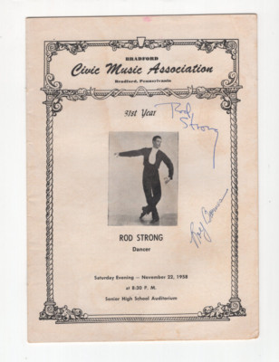 1958 ROD STRONG Dancer Signed Auto Music Program Bradford PA Vineyard ...