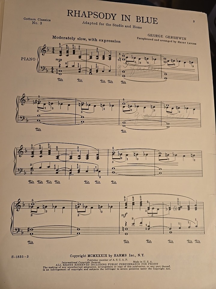 Rhapsody In Blue George Gershwin 1939 Sheet Music Gotham Cl Piano Solo ...
