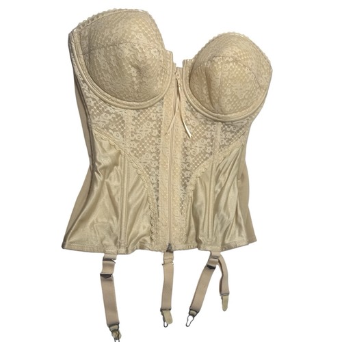 Vintage Lady Marlene Bustier 986 W/Garter 38D Nude Beige Pin Up Silhouette Lace | eBay