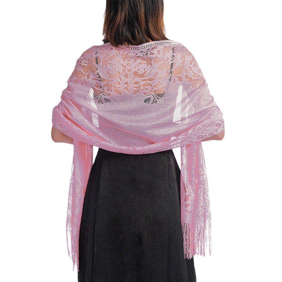 Pretty Sheer Tulle Lace Shawl Scarf with Tassels for Evening Party ...