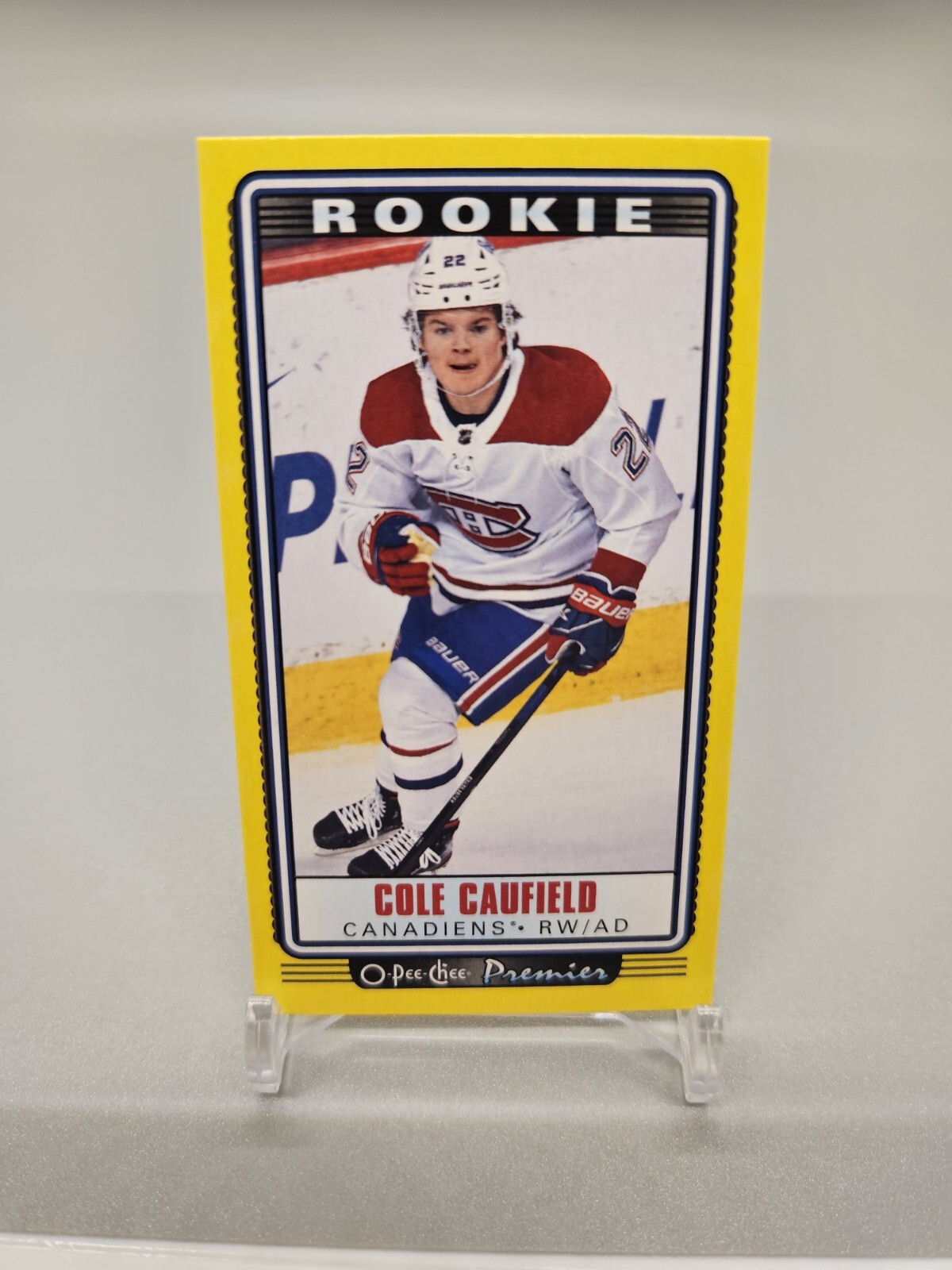 2021-22 O-Pee-Chee Premier Yellow Border Tall boys Rookie Cole Caufield ...