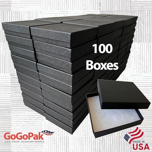 MADE IN USA 100 Matte Black Jewelry Boxes - 3.5"x3.5"x7/8" Cotton ...