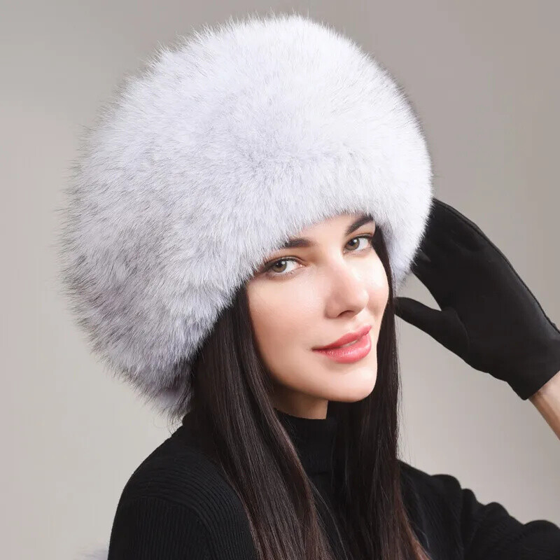 Womens Real Fox Fur Hat Russian Ushanka Hat Winter Warm Cossack Ski Cap ...