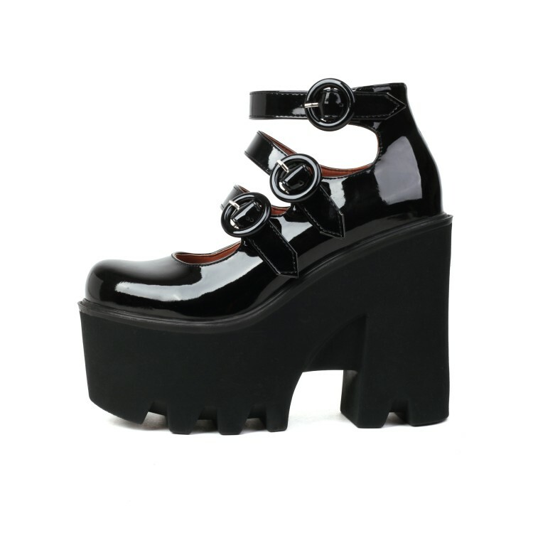 Women Ankle Strap Shoes Pu Leather Platform Pumps Wedge Very High Heel ...