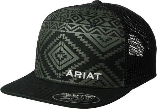 Ariat Men's Adjustable Snapback Mesh Cap Hat (Aztec Black, One Size ...