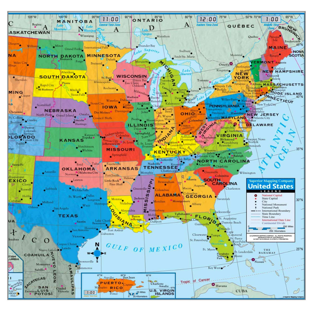 Large United States Map With States Maps Of The United States