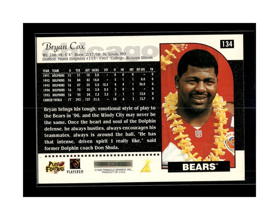 1996 Score Football Card #134 Bryan Cox | eBay