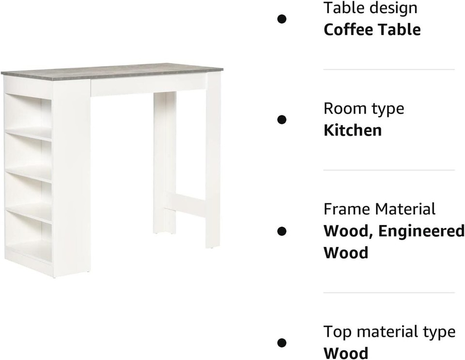 White Breakfast Bar Table 4 Tier Side Storage Shelves Dining Island ...
