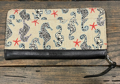 UNUSED RELIC Ladies Canvas & Leather Wallet Billfold Sea Horses Star ...