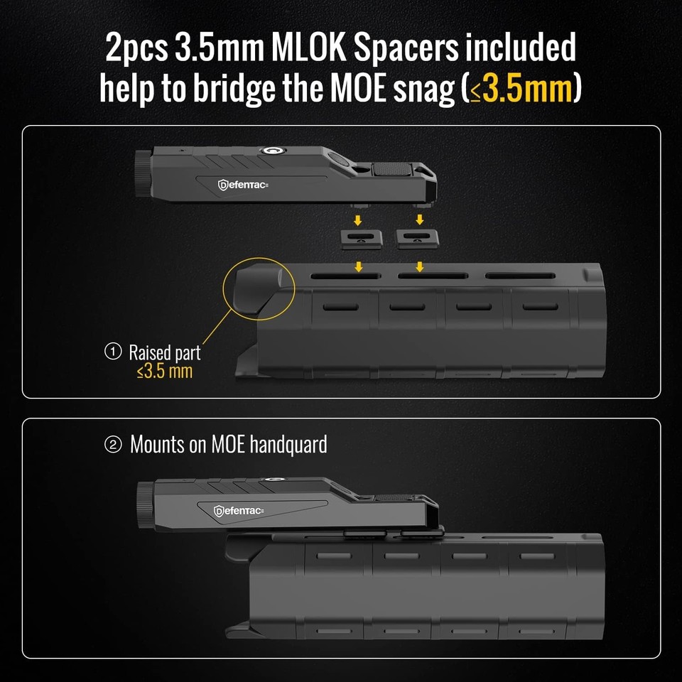 DEFENTAC 1600 Lumens Tactical Flashlight & Green Laser Sight M-LOK Rail ...