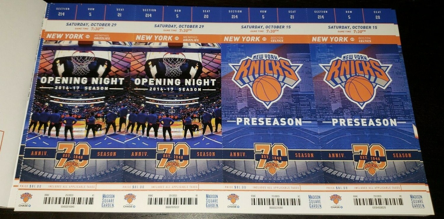 2016-17 NEW YORK KNICKS NBA Season TIcket Stubs 1 TICKET - Madison ...