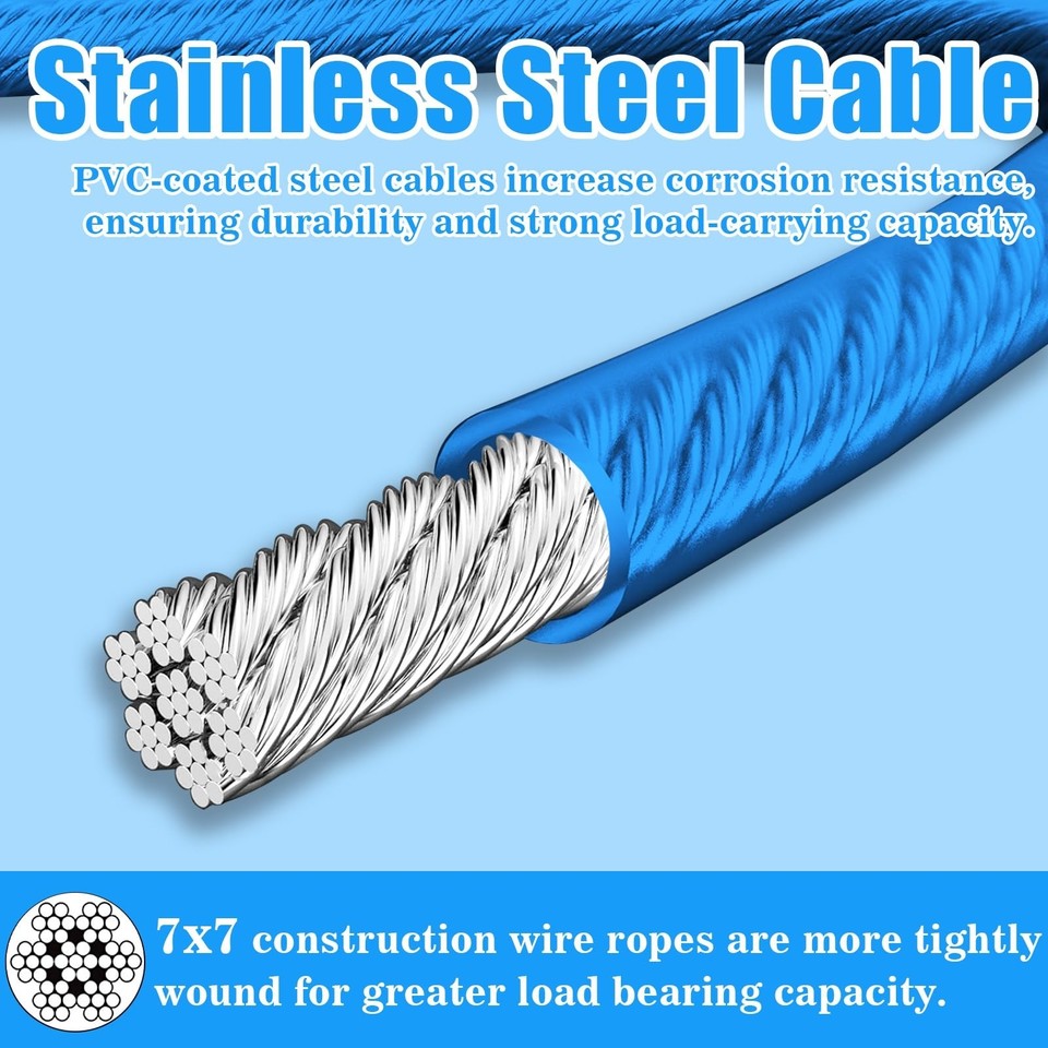Stainless Steel Cable & Wire Rope 3/16" Vinyl Coated Steel Cable 50ft ...