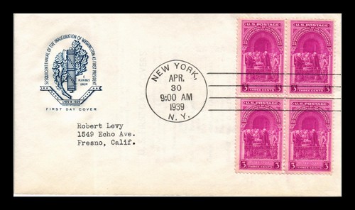 US COVER WASHINGTON INAUGURATION FDC SCOTT 854 BLOCK OF 4 HOUSE OF ...