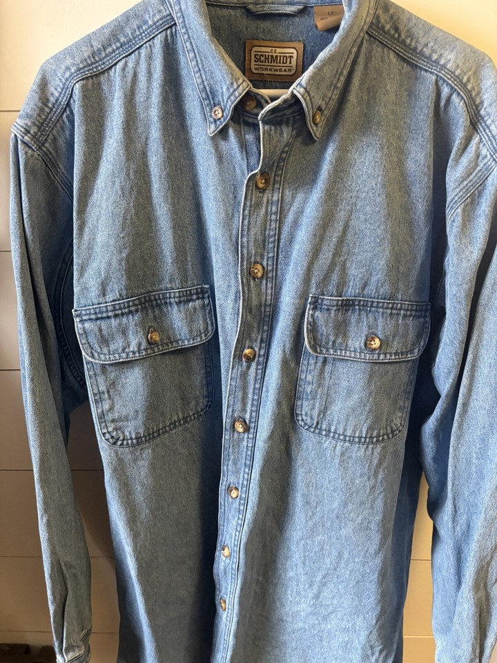 CE Schmidt Workwear Men's LARGE Tall Denim Jean Button Down Long Sleeve ...