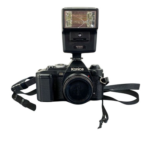 Konica FS-1 35mm camera with Omega MC 2X Auto TeleConverter Kon-AR Lens ...